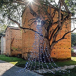 Okura (New) Cerflyer Christmas Decoration Outdoor Star String Lights, 320 LED Christmas Tree Topper Lights with 14" Lighted Star for Halloween Christmas New Year Holiday Garden Yard (White)