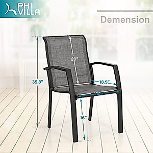 PHI VILLA Outdoor Patio Dining Chair with Wider Armrest and Curved Seat Back, All-Aluminum Frame and Sling Fabric of Waterproof, Breathable and Quick-Drying for Garden, Lawn, Patio, Set of 4