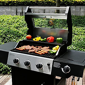 Propane Gas Grill, 3 Burner Stainless Steel Liquid Propane Grill with Side Burner, 48,000 BTU Cart Style Perfect Patio Garden Picnic Backyard Barbecue Grill.