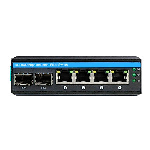 OLYCOM 4Port POE Switch Outdoor Full Gigabit DIN-Rail Fiber Network Switch 4 x Gigabit PoE+ Ports 2 x 1.25G SFP Fiber Ports 120W with 2pcs Industrial SFP Transceivers