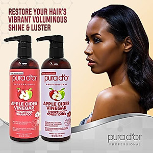 PURA D'OR Apple Cider Vinegar Thin2Thick Set (16oz x 2) ACV Shampoo & Conditioner, Clarifying, Detox - Biotin, Keratin, Caffeine, Castor Oil, Aloe - All Hair Types, Men & Women (Packaging may vary)