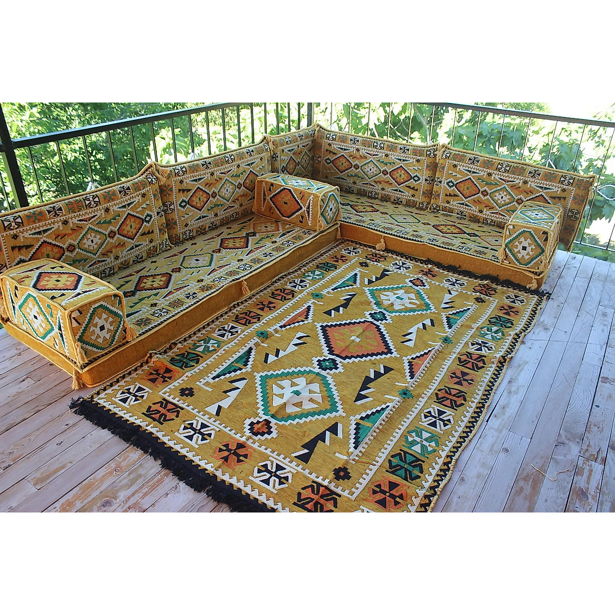 Yellow L Shaped Corner Floor Couch, Interior Design, Outdoor Patio Furniture, Floor Cushions, Bench Cushions, Floor Pillows, Arabic Majlis (L Sofa Full Set)
