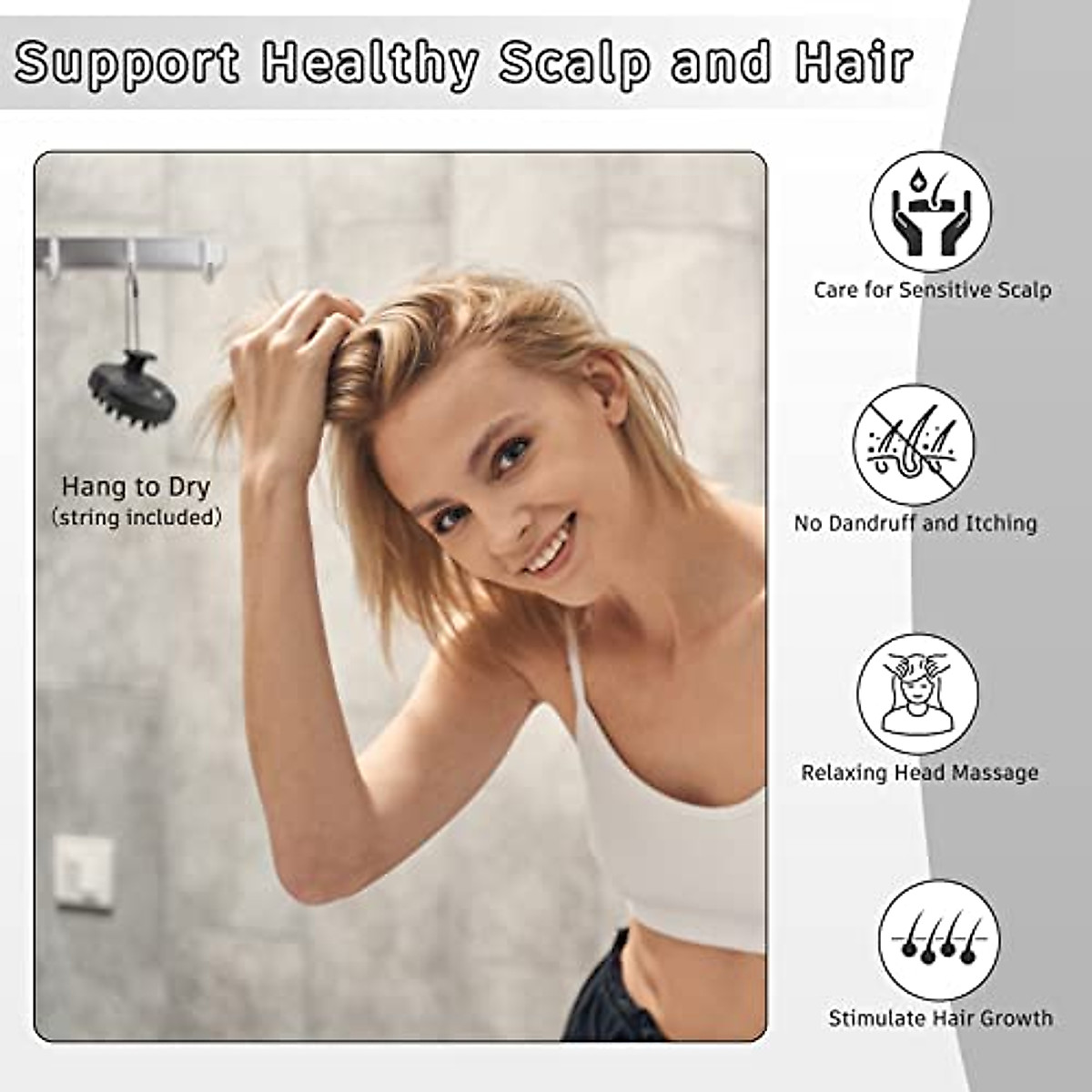 FREATECH Updated Hair Scalp Massager Shampoo Brush with 2 Types of Silicone Bristles, Finely Clean and Scrub Gently, Care for Sensitive & Delicate Scalp, Exfoliate and Stimulate Hair Growth, Black