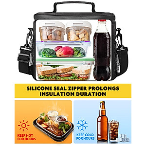 SafeDelux Insulated Lunch Bag with Combination Lock - Durable, Leakproof, Large Cooler Bag with Adjustable Shoulder Strap for Men Women (Black)