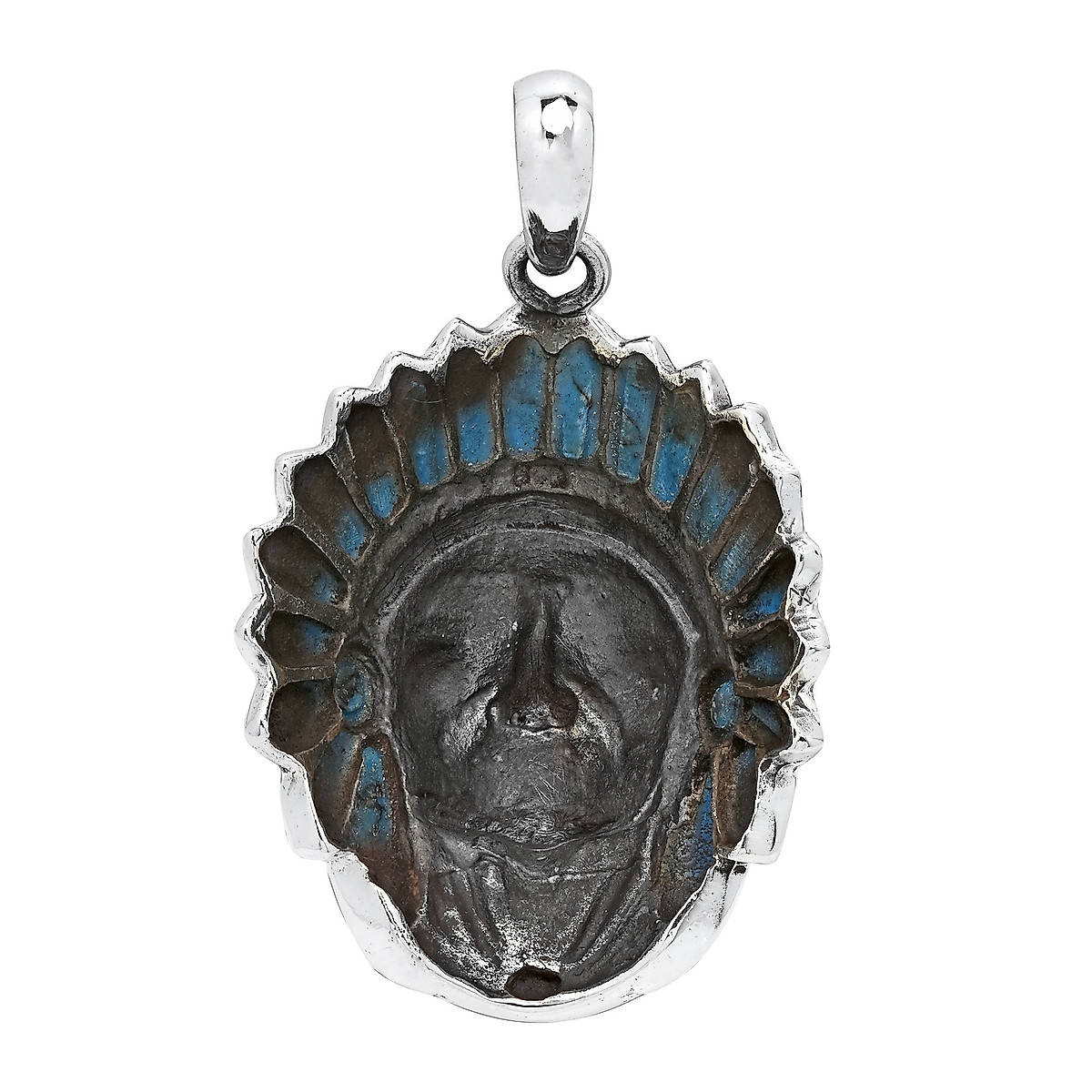 AeraVida Stylish Native American Style Simulated Blue Turquoise .925 Sterling Silver Pendant | Casual Pendant Unisex Jewelry | Jewelry Gift