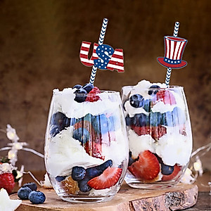 Babale 24pcs/set 4th of July Disposable Straws Patriotic Memorial Striped Paper Straw Decorations for Independence Day Party Favor Supplies