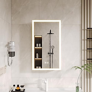 Seenvlog Bathroom Medicine Cabinet with Lights, 15.7" x 27.5" LED Mirror Cabinet, 3-Color Temp, Black Bathroom Storage Cabinet Anti-Fog, Wall Mount