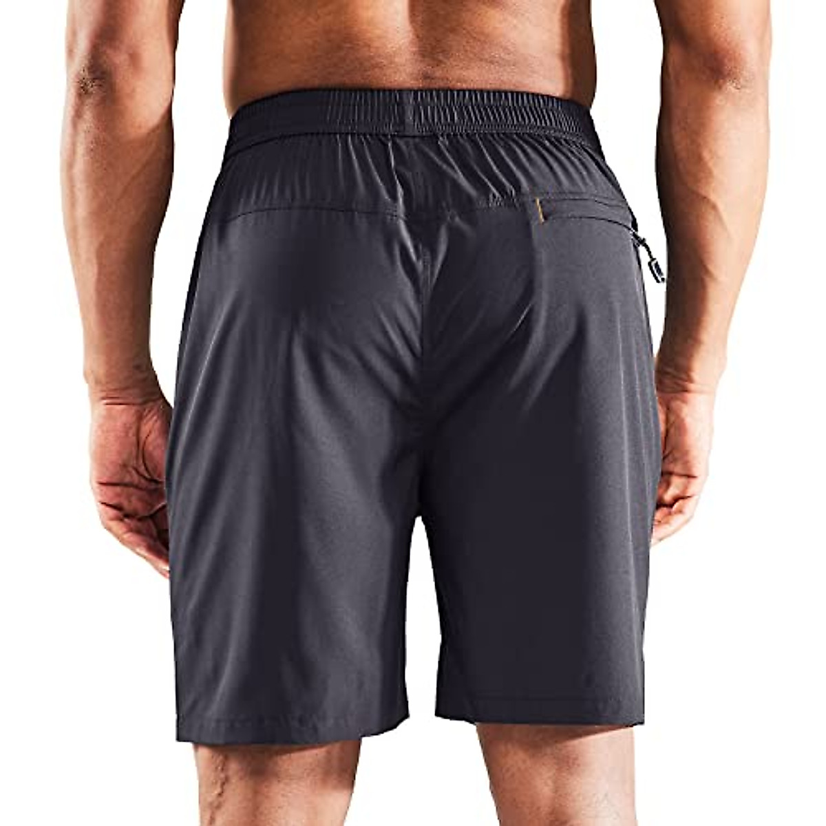 MIER Men's Quick Dry Running Shorts with Zipper Pocket, Elastic Waist Athletic Workout Exercise Fitness Shorts, 7 Inch, Dark Grey, Large