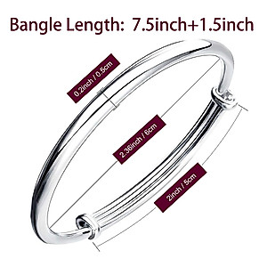 SOSUO Fashion Women Jewelry Solid 925 Sterling Bangle Bracelet Gift, Silver, (9inch)