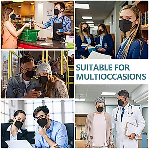 HUHETA KN95 Face Masks, Packs of 30 Black Mask, 5-Layers Mask Protection, Protective Cup Dust Masks for Outdoor Indoor Use