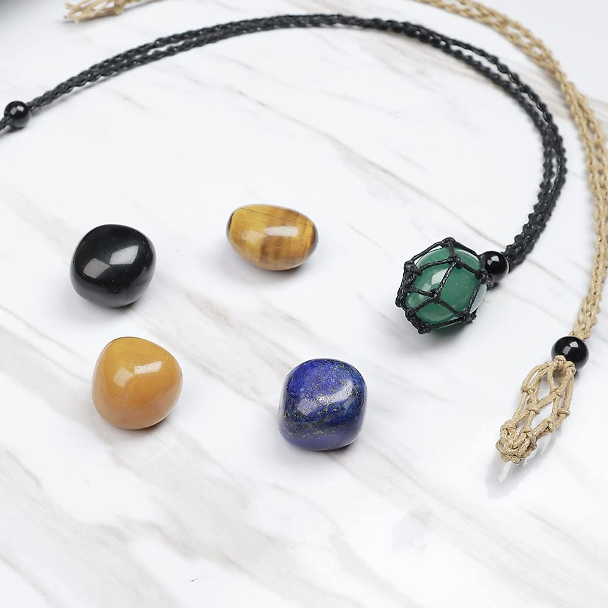 LERSUSI Stone Necklace Cord, Healing Crystal Necklace Set, Adjustable Rope, Handmade, Natural GemStone, Energy Crystal Spirit Jewelry, Aura Pendant（style6）