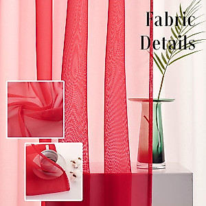 TOAVA DECO Red Curtains 108 Inches Long 2 Panels Rod Pocket Red Sheer Translucent Light Filtering Christmas Extal long for Bedroom Living Room 2 Panels 52x108