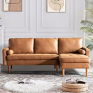 XIZZI L Shaped Couch for Living Room,83" Mid Century Modern Sofa with Right Chaise,Suede Fabric 3-Seat Solid Wood Frame Couches for Apartment,Office and Small Space,Brown