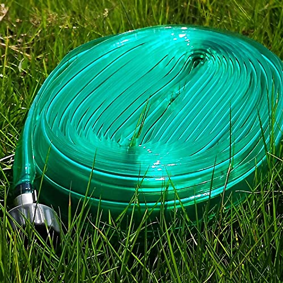 FUNJEE PVC Flat Soaker Hose 1/2'', Drip Hoses, Saves 70% Water, For Garden/Vegetable (50FT, Green)