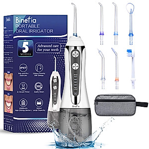 Cordless Water Dental Flosser for Teeth with 5 Modes, 2 in 1 Portable Oral Irrigator & Toothbrush with 6 Tips, 300ML, IPX7 Waterproof, USB Rechargeable Water Pick Teeth Cleaner for Braces & Bridges