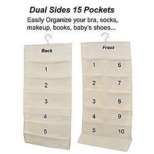 Home-X Hanging Bra and Sock 15-Pocket Closet Organizer, Wardrobe Storage Hanger for Underwear, Bra, Socks - 30 Inches Long