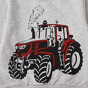 Akyzic Boys Sweatshirts Tractor Shirt Truck Shirt for Boys Crewneck Winter Long Sleeve Pullover Tops Tractor Hoodies Excavator Shirt Gray Sweater 4t/8155