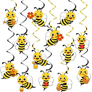 Qyeahkj 84 Pcs Bee Party Decorations Bumble Bee Baby Shower Birthday Party Decorations Hanging Swirl Foil Ceiling Streamers First Bee Themed Party Supplies for Kids Birthday Bee Day Classroom Decor