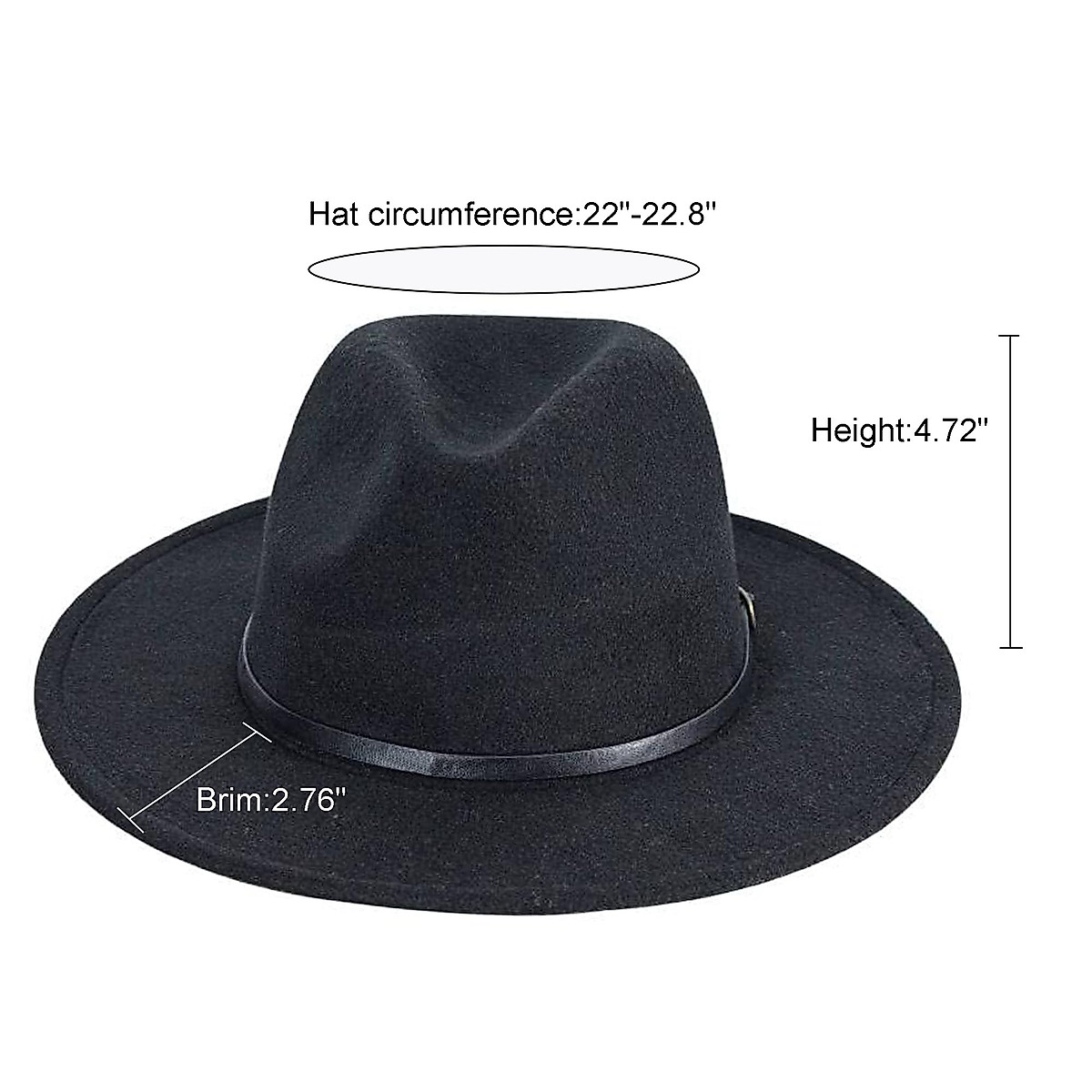 Classic Felt-Fedora Hat with Belt Buckle Women Wide Brim Wool Panama-Hat Adjustable（Size：S-M）