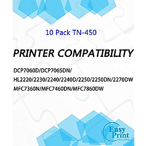 EASYPRINT Compatible Toner Cartridges Replacement for TN450 TN 450 420 Brother MFC7360N/ 7460DN/ 7860DW/ DCP7060D/ 7065DN HL-2220/2230/ 2240/ 2240D/ 2250/ 2270DW, (10x Black)