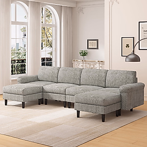 Cpintltr Convertible U Shaped Sectional Sofa L Shaped Modular Sofa with Sleepable Armrests 6 Seats Oversize Sofa Couch for Living Room,Beige