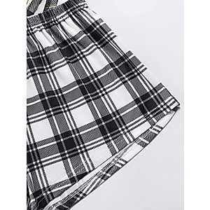 Verdusa Women's Plaid Print Elastic Waist Pajama Bottom Sleepwear Lounge Short Red Black White S