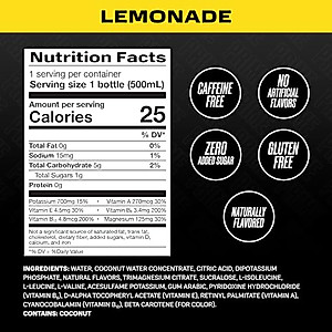 PRIME Hydration LEMONADE | Sports Drinks | Electrolyte Enhanced for Ultimate Hydration | 250mg BCAAs | B Vitamins | Antioxidants | 2g Of Sugar | 16.9 Fluid Ounce | 12 Pack