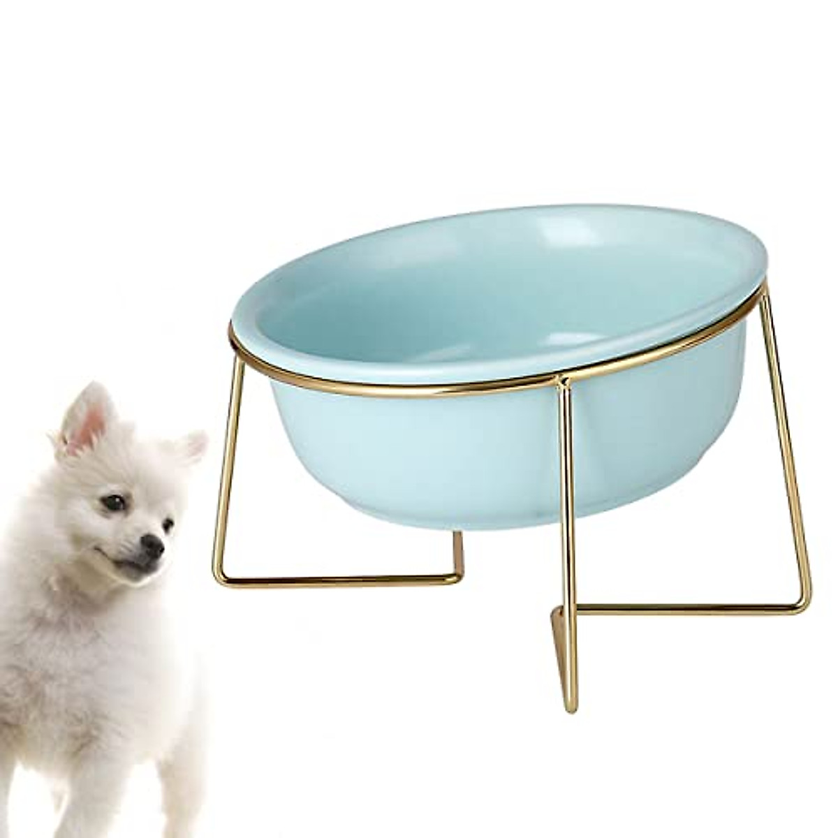 Balacoo 2pcs Container for Kitten Ceramic Pets Stress Care- Dog Gold Cervical Dispenser Iron Blue Dish Stand Use Slant Tilted Pet Dishes with Titled Puppy High Food Eating Free