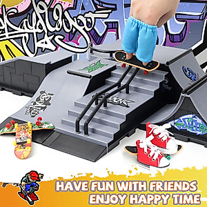 KETIEE Mini Finger Skateboard Ramp, Skate Park Kit with Fingerboard & Mini Finger Shorts for Fingerboards Training Props Interactive Freestyle Skate Game, Finger Skateboards for Kids (A, Red)