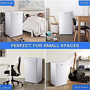 XUEWANG 3.2 Cu.Ft Mini Fridge with Freezer, Single Door Mini Fridge, Adjustable Thermostat, Mini Refrigerator for Dorm, Office, Bedroom (White)