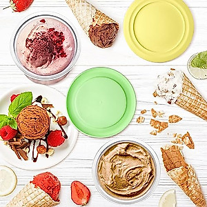 FIRJOY 24 oz. Containers | Extra Replacement Pints and Lids for Ninja Creami Deluxe - Compatible with NC501, NC500 Series (2 Pack - Green, Yellow)