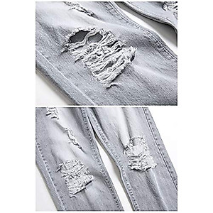 LZLER Mens Ripped Jeans,Distressed Destroyed Slim Fit Straight Leg Denim Pant with Holes(Light Grey 870,34)