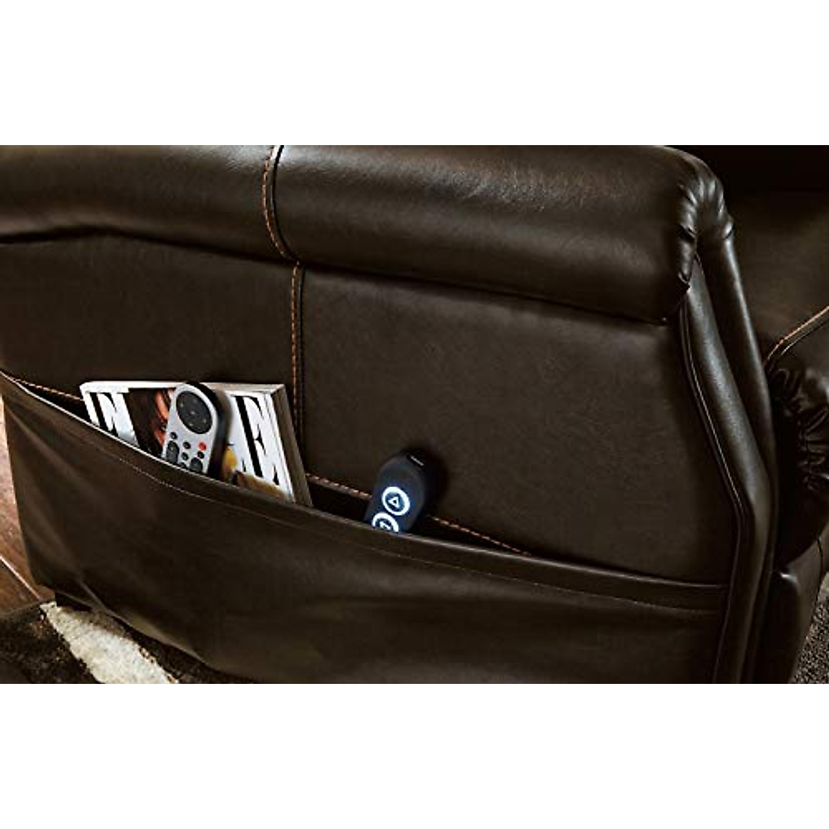 Signature Design by Ashley Markridge Faux Leather Modern Electric Power Lift Recliner for Elderly, Brown