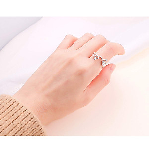 JZMSJF 925 Sterling Silver Serotonin Ring Molecule Adjustable Stacking Chemistry Jewelry Gift for Women Adults Science Lovers Size 6