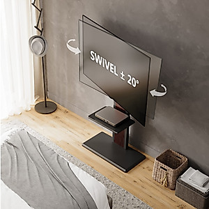 FITUEYES Universal Floor TV Stand with Swivel Height Adjustable Mount for 32 43 50 55 65 75 inch TVs, Mid Century Modern Corner TV Stand with Flexible Shelf for Living Room Bedroom (Black & Walnut)