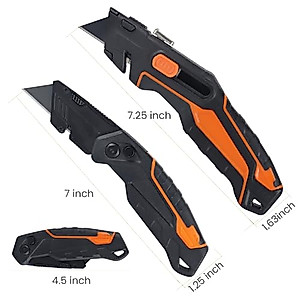 Lichamp Heavy Duty Utility Knife, 4 Pack Razor Box Cutter Knives Retractable and Folding Set with 16pcs SK2 Blades, E4N02S