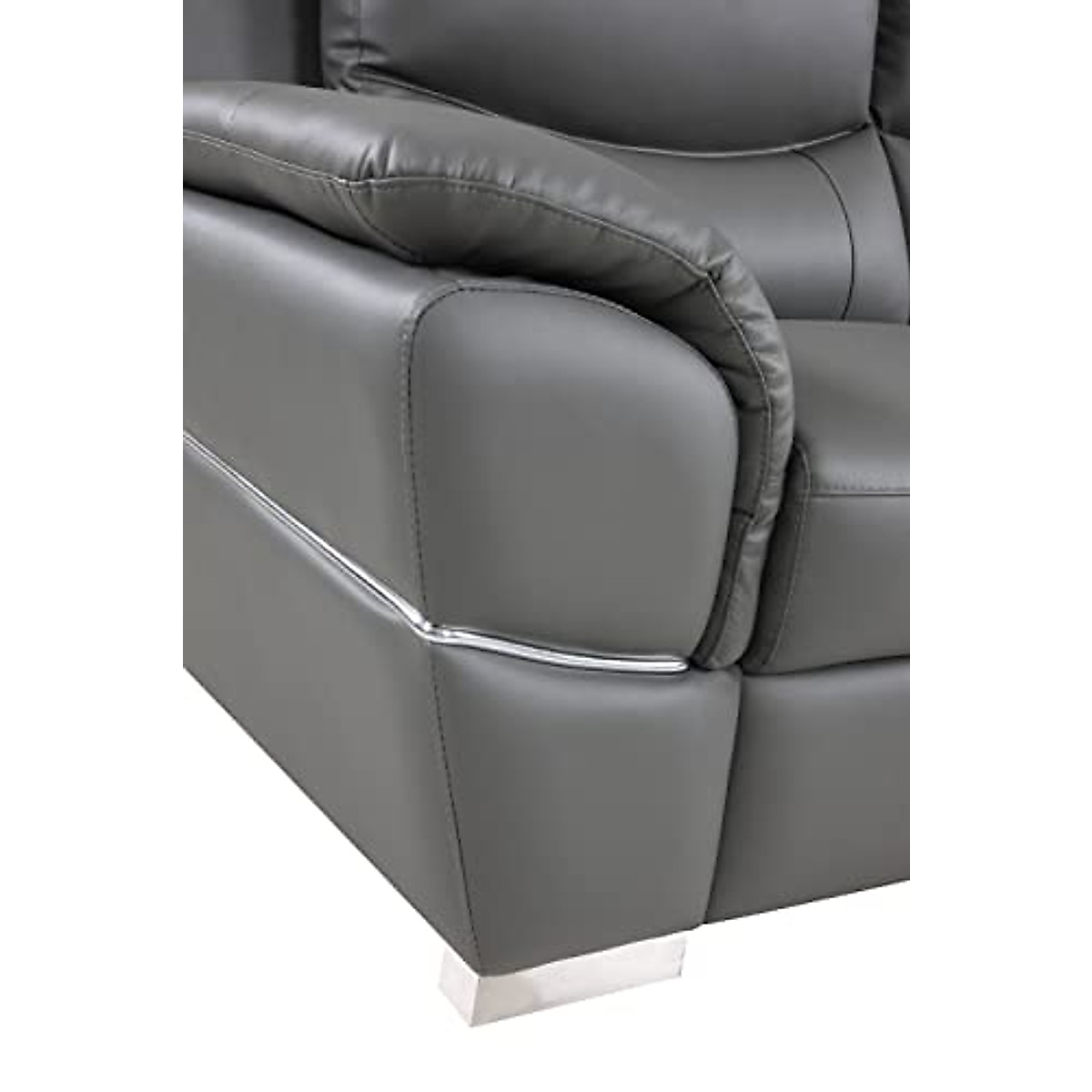 Blackjack Furniture Binion 1 Piece Modern Genuine Leather Sofa for Living Room with Padded Headrest, Wide Arms & Chrome Accents, Elegant Upholstered Couch, Sofa, Gray