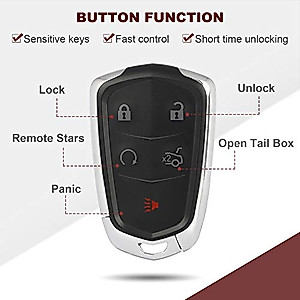 ANGLEWIDE Car Key Fob Keyless Entry Remote Replacement for Cadillac XTS 15-19 14-19 for Cadillac CTS for Cadillac ATS (FCC HYQ2AB) 5 Buttons Black 1pad