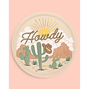 xo, Fetti Western Rodeo Paper Plates - 24 pk, 9" | Cowboy Birthday Party Decorations, Howdy Cowgirl Supplies, Yeehaw Western Baby Shower Favors, Wild West Theme Tableware