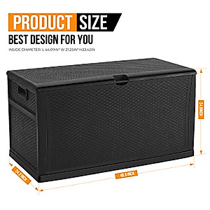 HOMEER Deck Box Plastic Rattan Storage Box Outdoor for Storage and Organization 120 Gallon Black