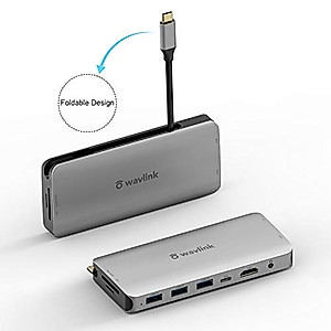 WAVLINK USB C Hub, 10-in-1 Type C Adapter Mini Docking Station with 4K 30Hz HDMI,2K 60Hz VGA,RJ45 Ethernet,2 USB 3.0,USB 2.0,SD/TF Card Reader,3.5mm Audio Jack,87W PD for Windows Mac and More