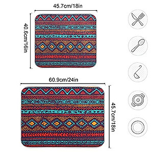 Texture Ethnic Dish Drying Mat 16"x18" Absorbent Machine Washable Hanging Fast Dry Pad Dish Protective Mat for Kitchen Countertop Heat Resistant Dinner Table Mat