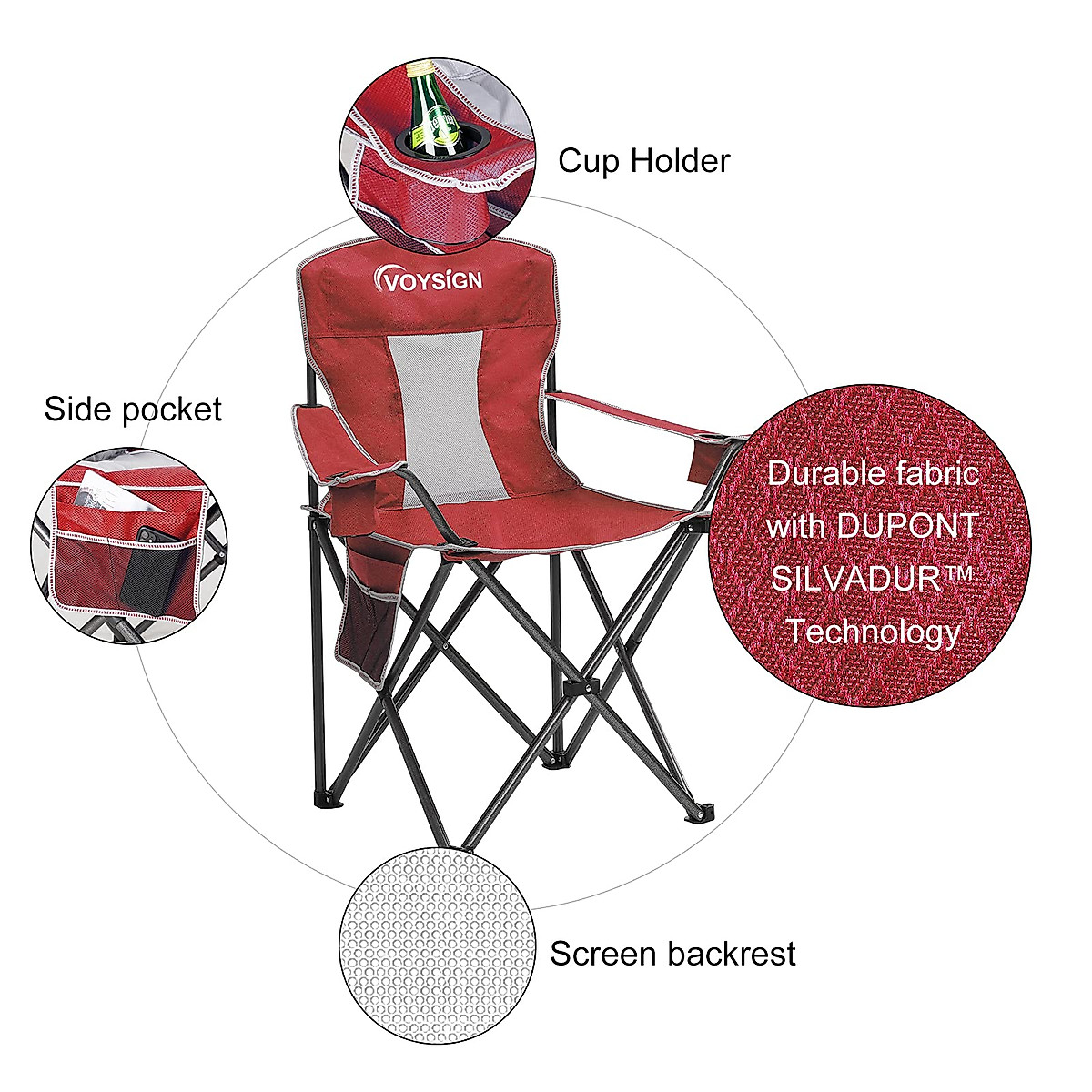 VOYSIGN Mesh Folding Camping Chairs for Adults, Oversized Portable Outdoor Chairs, Weight Capacity 325 lbs with Cup Holder, Storage Pocket, Carry Bag