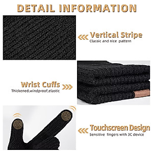 HOLDINA Winter Gloves Men Touchscreen Texting,Gloves for Men Knit Warm Anti-Slip Design,Gloves for Women Thermal Fleece Lined for Cold Weather（Black-M）