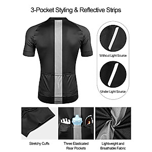 INBIKE Cycling Jersey Men, Full Zip Short Sleeve Shirt Bike Accessories Running Tops Bike Biking Shirt Black Large