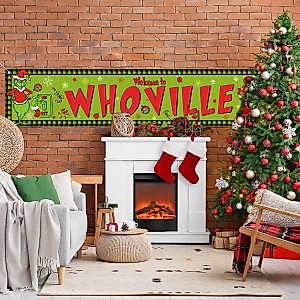 Large Welcome To Whoville Banner for Fence Whoville Christmas Xmas Winter Holiday Decorations Outdoor Outside Fence for Home