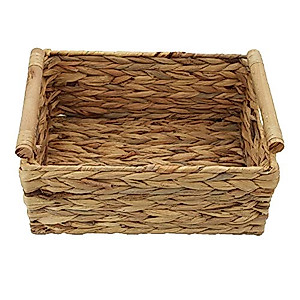 Storage Basket made by Water Hyacinth with Wood Handles, Arts and Crafts. (Medium)