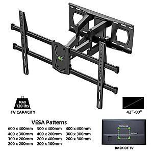 USX MOUNT Full Motion TV Wall Mount for 42"-80" TVs, Swivel and Tilt TV Mount , Wall Mount TV Bracket with Articulating 6 Arms, Max VESA 600x400mm, 110 lbs, 16" Wood Studs with Wall Drilling Template