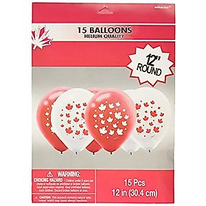 amscan 110379 LTX BALLOONS 15PC CANADA DAY, 12", Multicolored