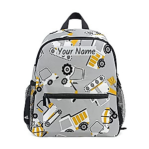 Glaphy Custom Kid's Name Backpack, Cartoon Truck Cars Toddler Backpack for Daycare Travel, Personalized Name Preschool Bookbags for Boys Girls